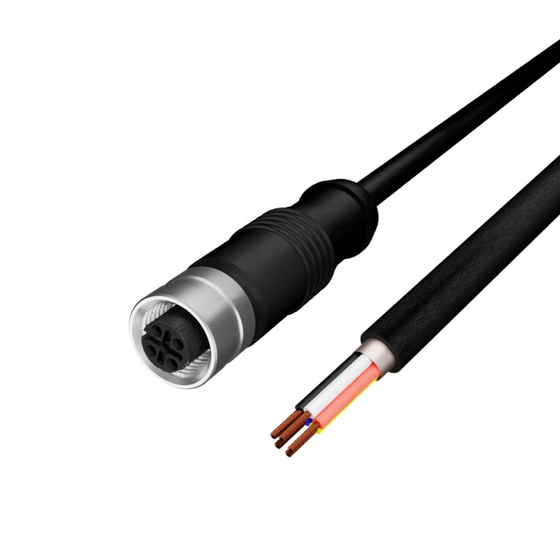 CEI MI-B0-A-X-12M Cable, M12 5 Pole Female A-Coded to Flying Leads, 12 ...