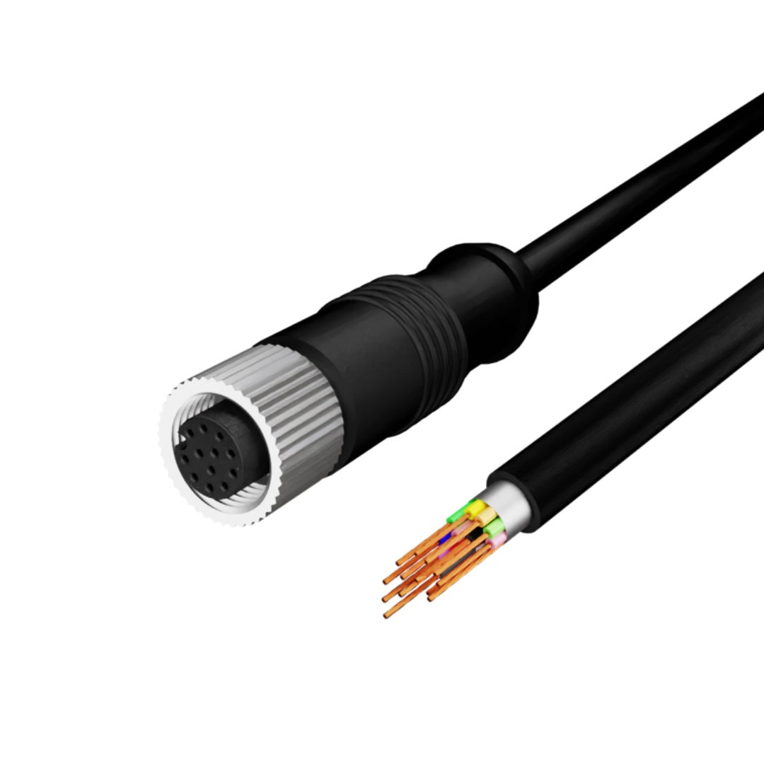 CEI MI-F0-3-X-15M Cable, M12 12 Pole Female A-Coded to Flying Leads, 15 ...